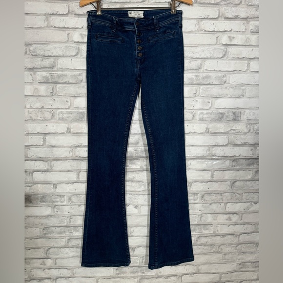 Free People | Jeans | Free People Dark Denim Button Fly Flare Jeans ...